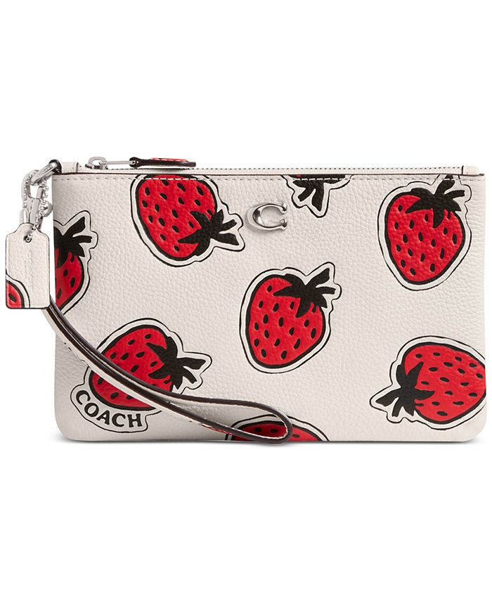 COACH Small Strawberry-Print Leather Wristlet - Macy's