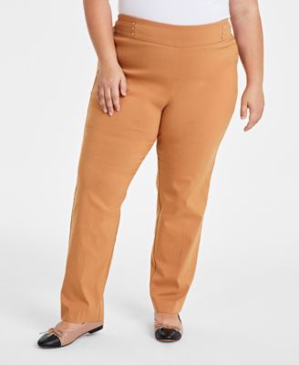 JM Collection Plus & Petite Plus Size Tummy Control Pull-On Slim-Leg ...