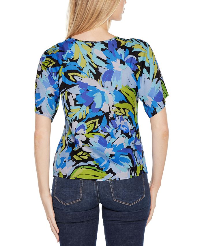 Belldini Women's Abstract Floral Cutout Detail Top - Macy's