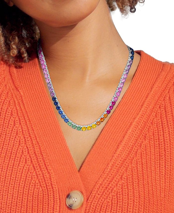 Macy's Lab-Grown Multi-Sapphire 24" Statement Necklace (48-1/3 ct. t.w ...