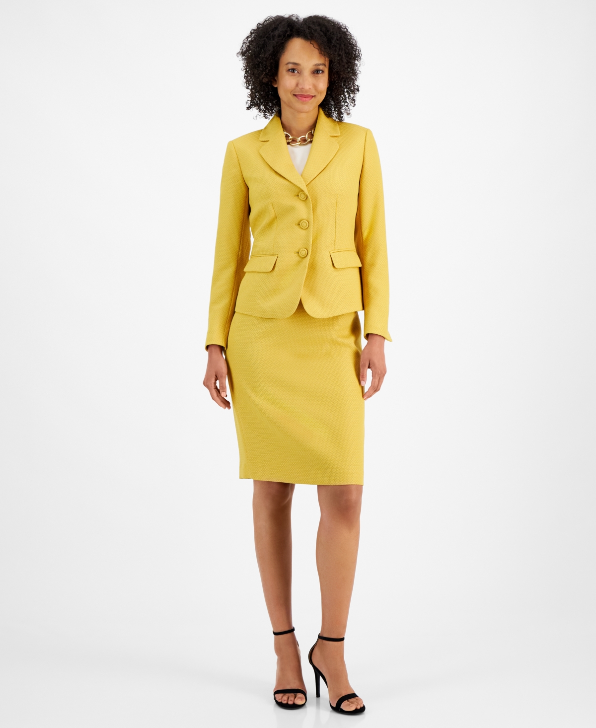Click here for Le Suit Womens Textured Three-Button Jacket & Skir... prices