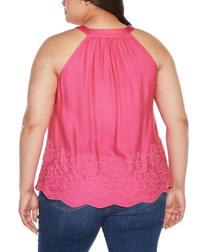 Belldini Black Label Plus Size Embroidered Hem Sleeveless Top - Macy's