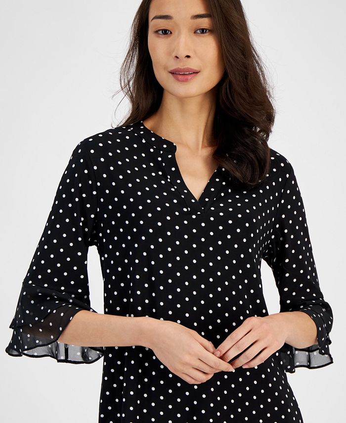 Kasper Womens Split Neck Polka Dot Flutter Sleeve Top Macys