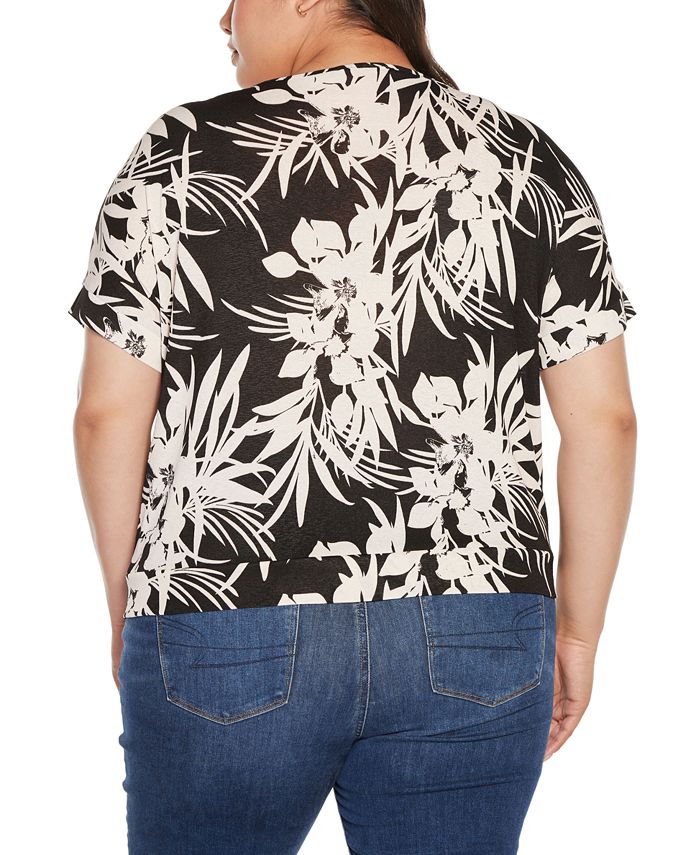 Belldini Plus Size Floral Print Lace-Up Top - Macy's