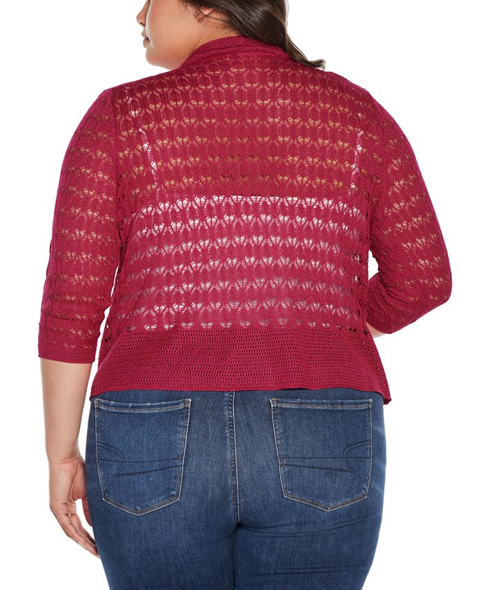 Belldini Plus Size Pointelle Stich Flowy Open Cardigan Sweater - Macy's