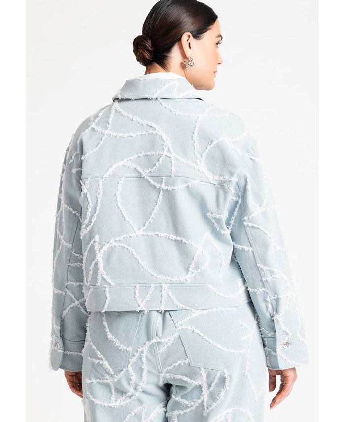 ELOQUII Plus Size Distressed Embroidered Denim Jacket - Macy's