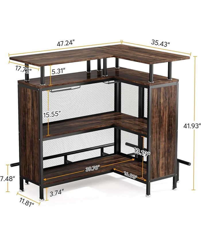 Tribesigns Home Bar Unit, L-Shaped Bar Table with Stemware Racks and 2-Tier Shelves, Corner Mini ...