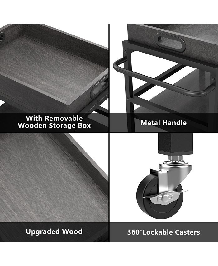 SUGIFT Rolling Wine Storage Buffet Sideboard Wooden Bar Storage Cabinet ...