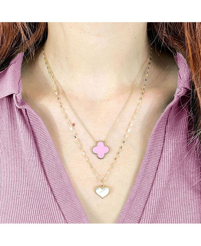 The Lovery Extra Large Bubblegum Pink Single Clover Necklace 14K Gold ...