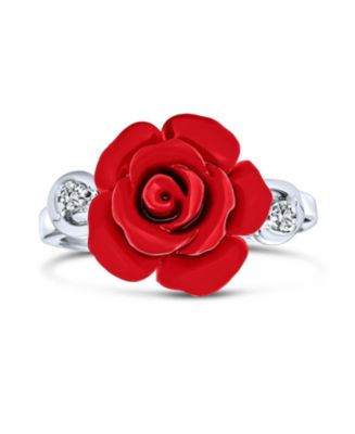 Bling Jewelry CZ Accent Flower Fashion Red carved Rose Statement Ring Sterling Silver - Macy's