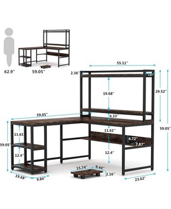 Tribesigns 59 Inch L-Shaped Computer Desk with Hutch, Reversible Corner ...