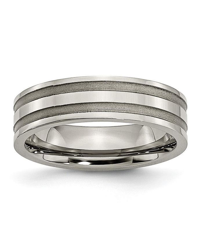 Chisel Titanium Brushed and Polished Grooved Wedding Band Ring - Macy's