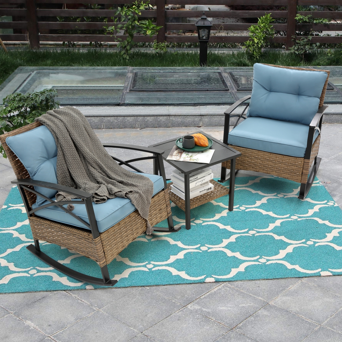 Click here for Streamdale 3-Piece Outdoor Rattan Rocking Chair Se... prices