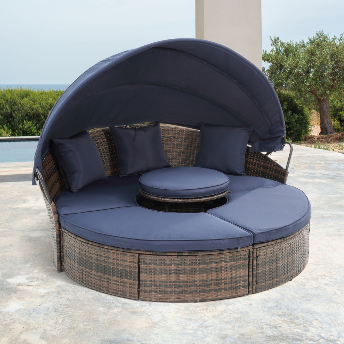 Click here for Streamdale Round Rattan Lounge Set with Canopy & L... prices