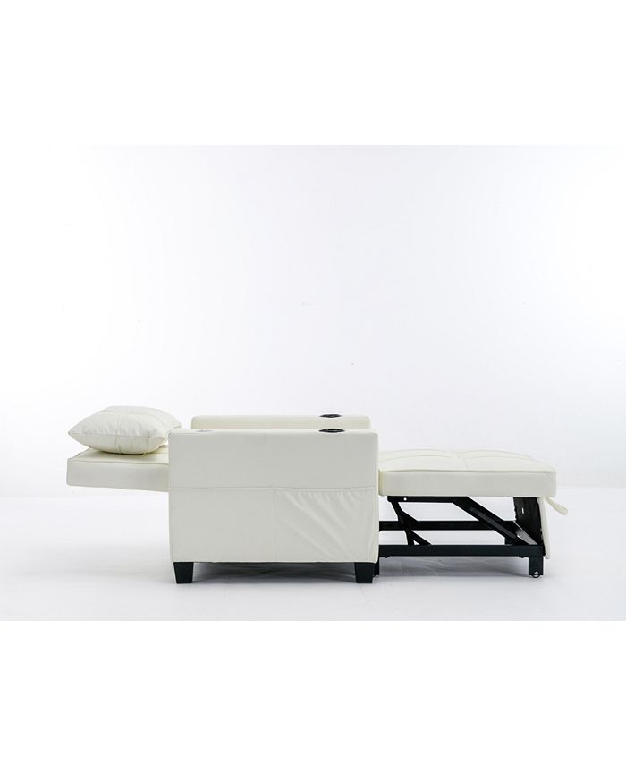 Simplie Fun White leather convertible futon chair bed with USB ports ...