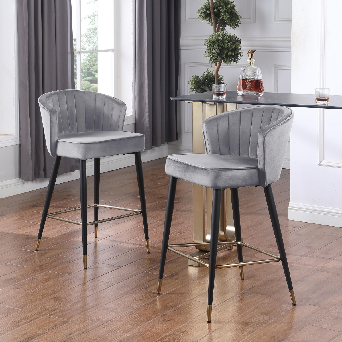 Click here for Streamdale Gray Velvet Counter Height Stool with G... prices