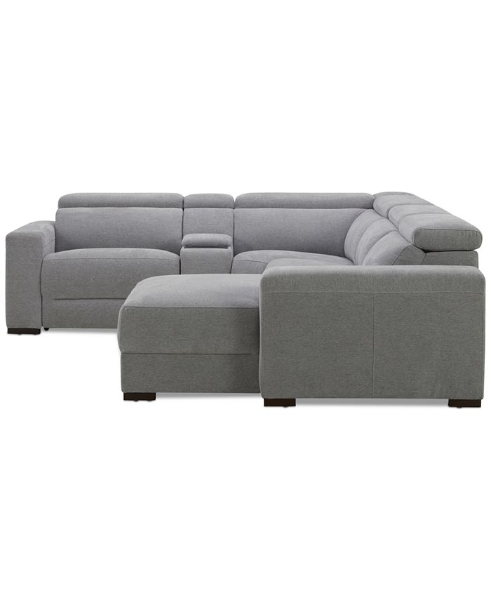Furniture Nevio 5-Pc. Fabric Power Headrest Sectional and Chaise with 1 ...