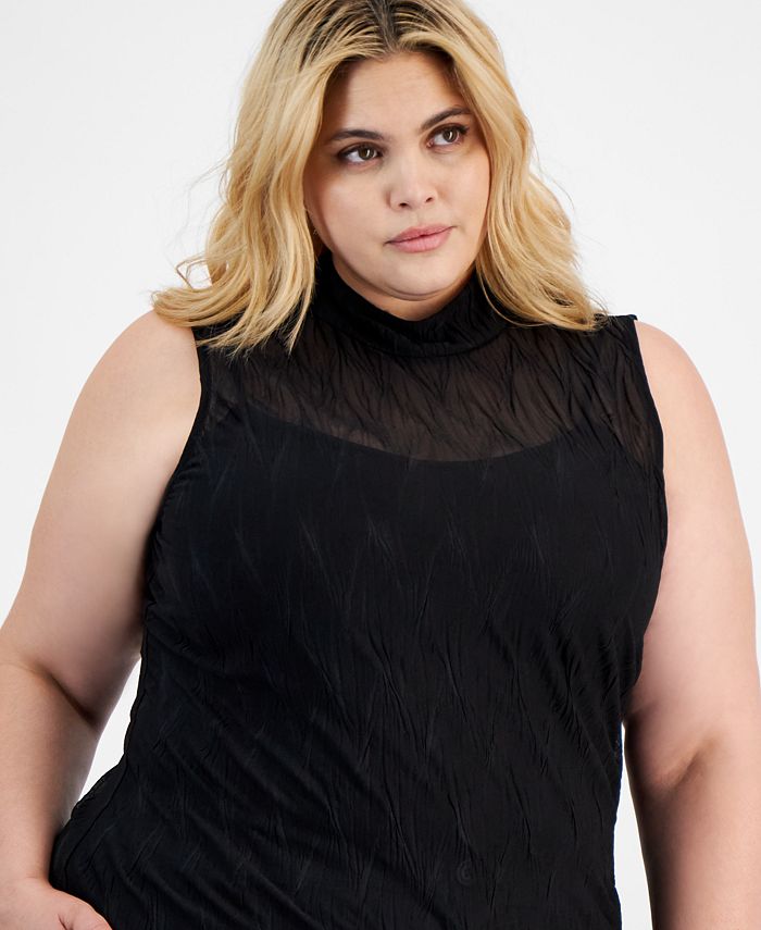 Bar III Trendy Plus Size Textured Mesh-Overlay Tank Top, Created for ...