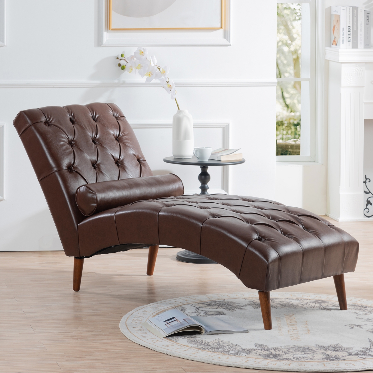 Click here for Streamdale Upholstered Chaise Lounge - Dark brown prices