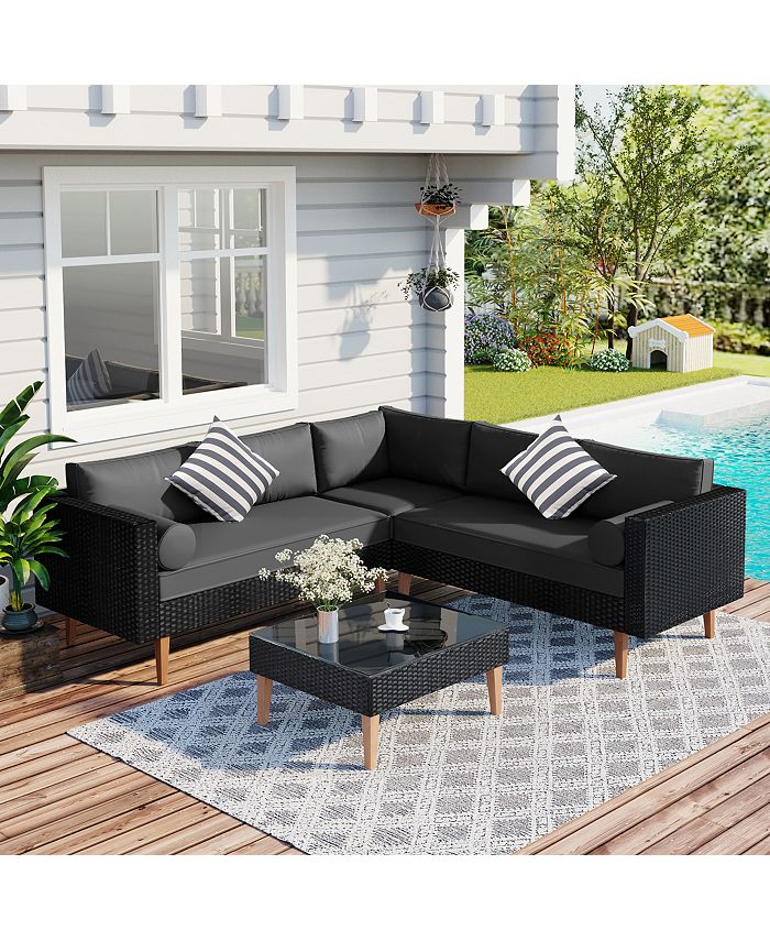 Simplie Fun 4-Pieces Outdoor Wicker Sofa Set, Patio Furniture Withful ...