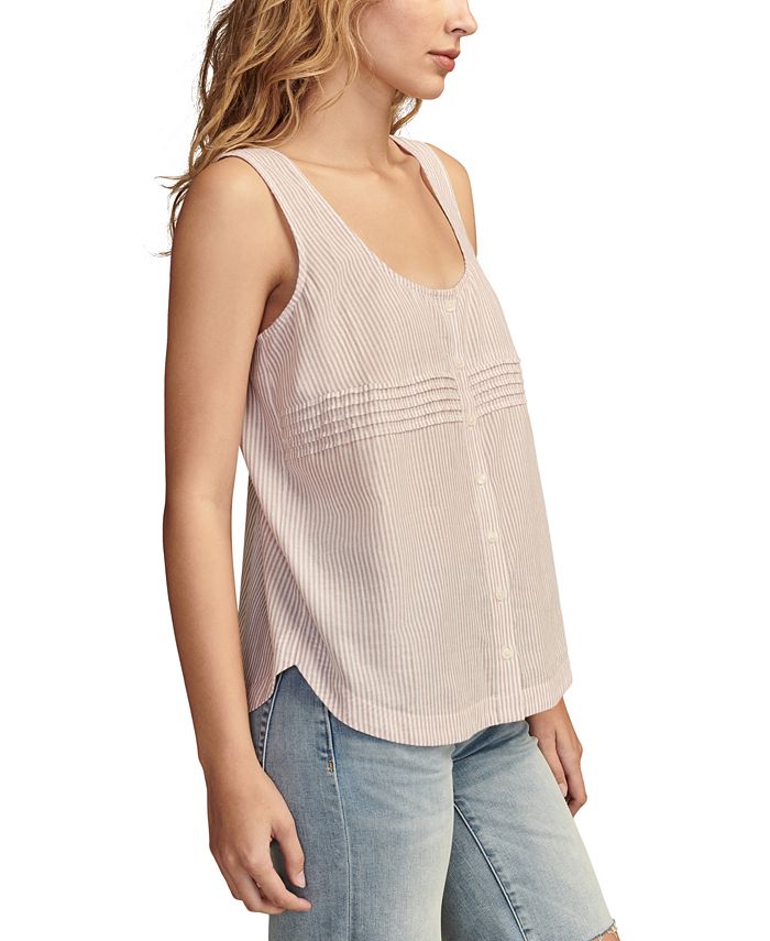 Lucky Brand Cotton Striped Pleated-Chest Tank Top - Macy's