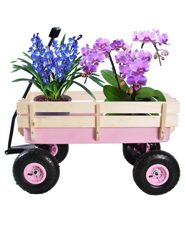 Simplie Fun Outdoor Wagon All Terrain Pulling with Wood Railing Air ...