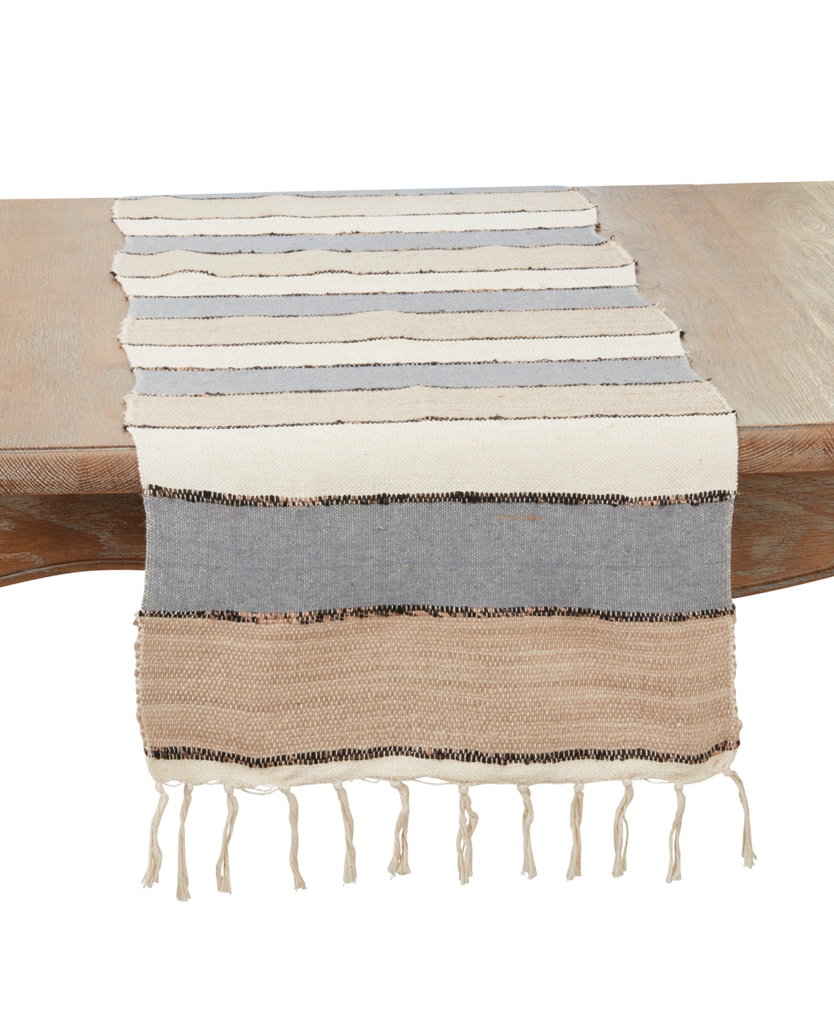 Click here for Saro Lifestyle Boho Chic Fringed Stripe Table Runn... prices