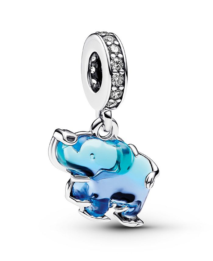 Pandora Sterling Silver Blue Murano Glass Elephant Dangle Charm - Macy's