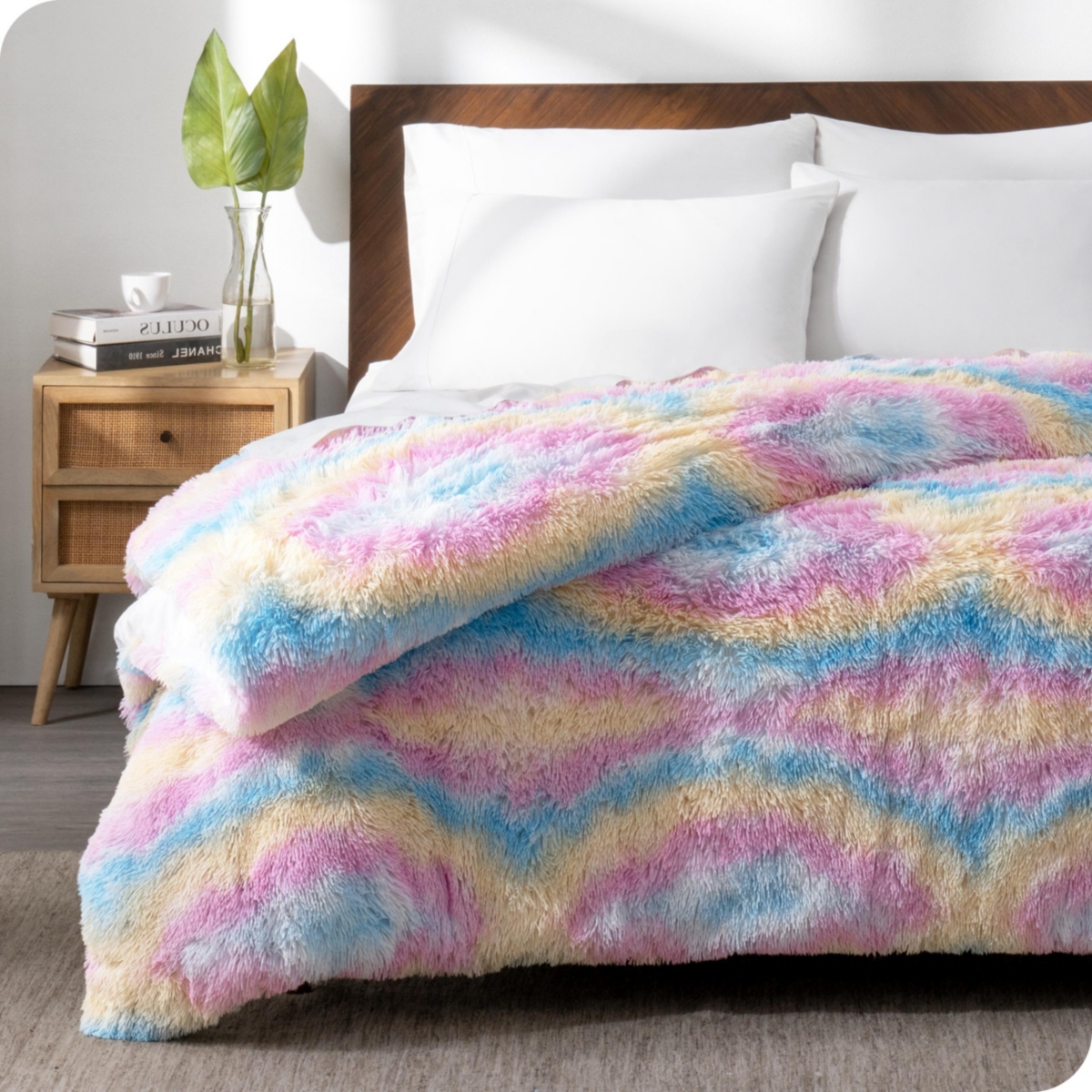 Click here for Bare Home Shaggy Faux Fur Duvet Cover - Multi tye-... prices