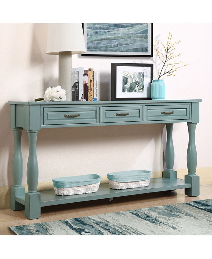 Simplie Fun 63" Wood Console Table with Drawers & Shelf, Easy Assembly ...