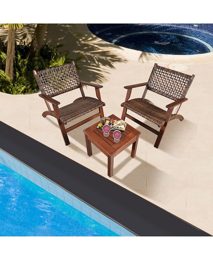 Gymax 3PCS Rattan Patio Chair & Table Set Outdoor Furniture Set w ...
