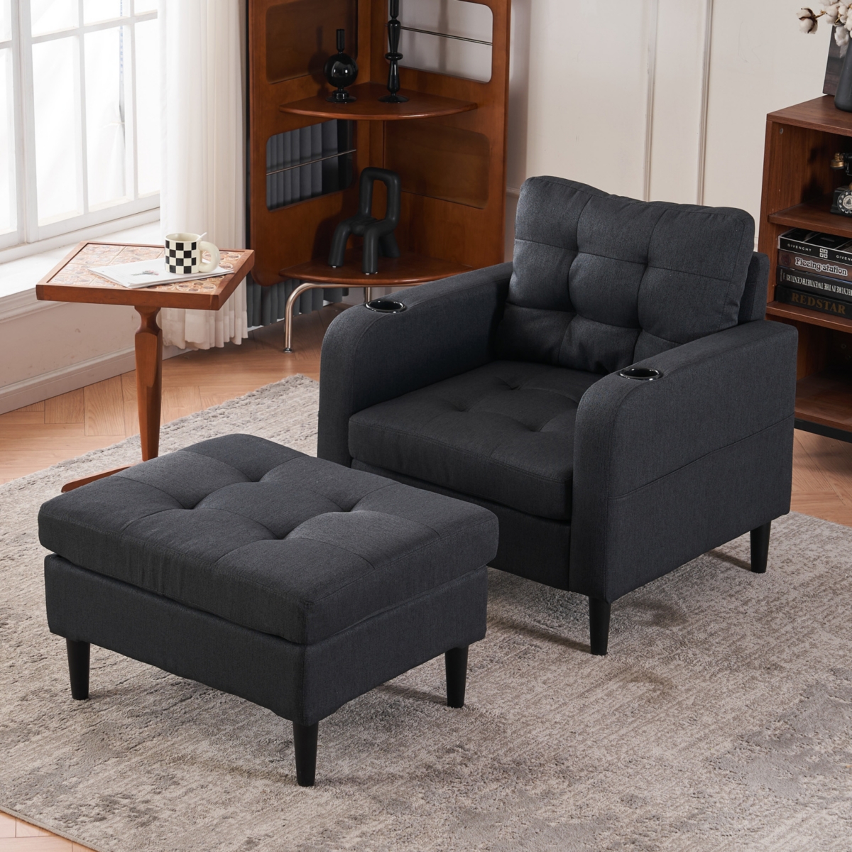 Click here for Streamdale Furniture Dark Gray Armchair and Ottoma... prices