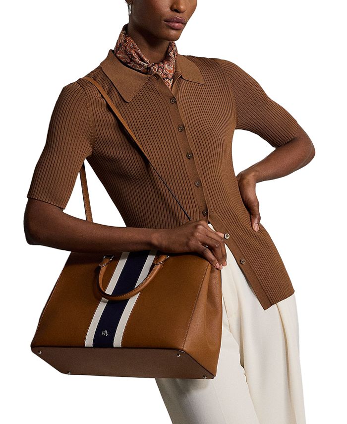 Lauren Ralph Lauren Hanna Large Crosshatch Leather Satchel - Macy's