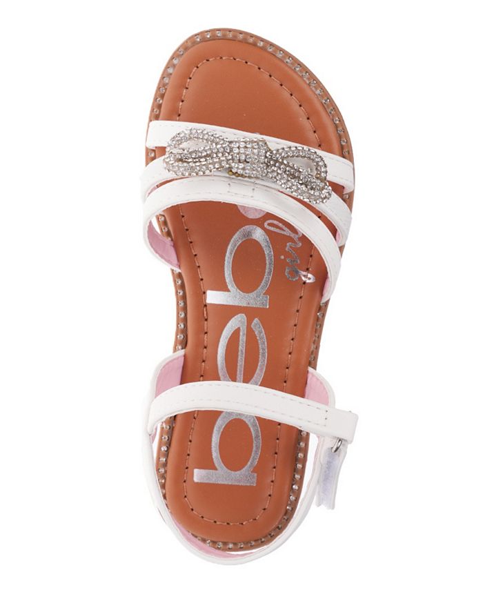Bebe Big Girl's Strappy Sandal with Cute Rhinestone Tubular Bow ...