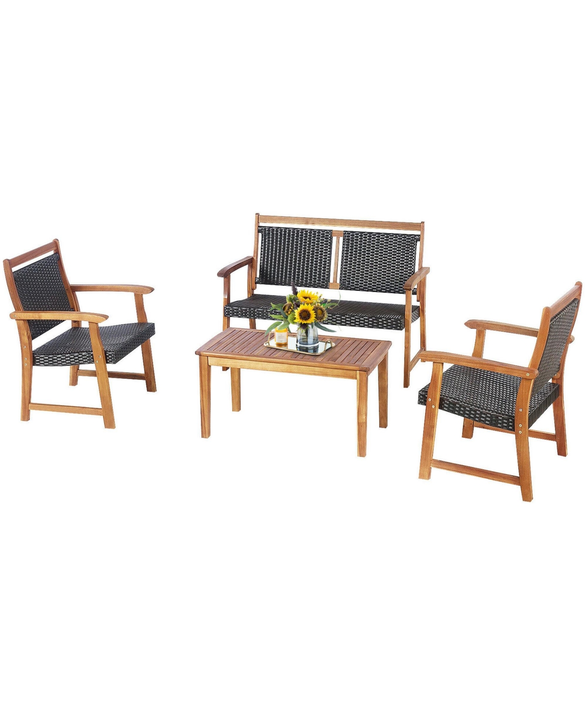 Click here for Gymax 4PCS Patio Acacia Wood Conversation Set Outd... prices