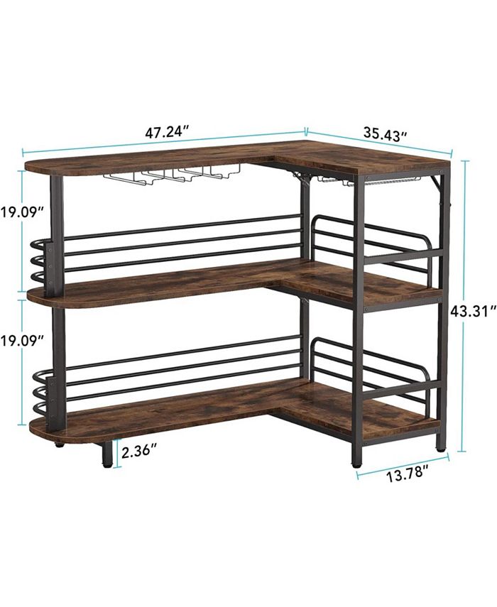 Tribesigns L-Shaped Home Bar Unit, 3 Tier Liquor Bar Table with Storage ...