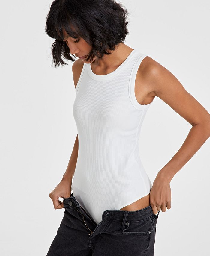 On 34th Women's Sleeveless Ribbed Bodysuit, Washed White, Created for ...