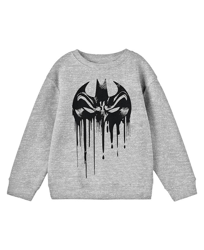 DC Comics Boys Batman Dripping Mask Logo Athletic Heather Long Sleeve ...