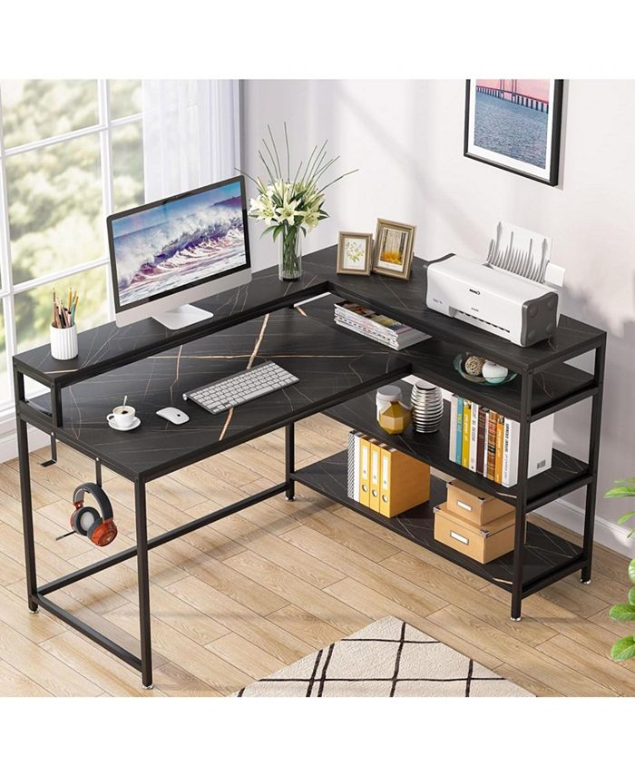 Tribesigns 53 Inch Reversible L Shaped Desk with Storage Shelf, Modern ...