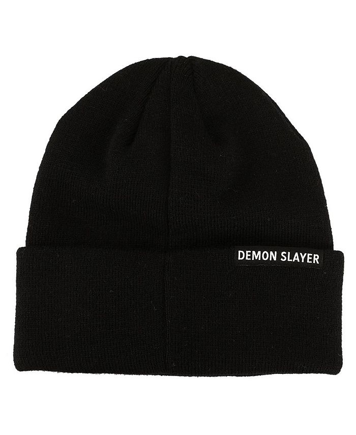 Demon Slayer Men's Character Embroidered Plain Black Cuffed Knitted ...