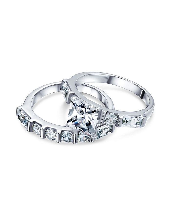 Bling Jewelry Traditional AAA CZ Baguettes Side Stones 2CT Square ...