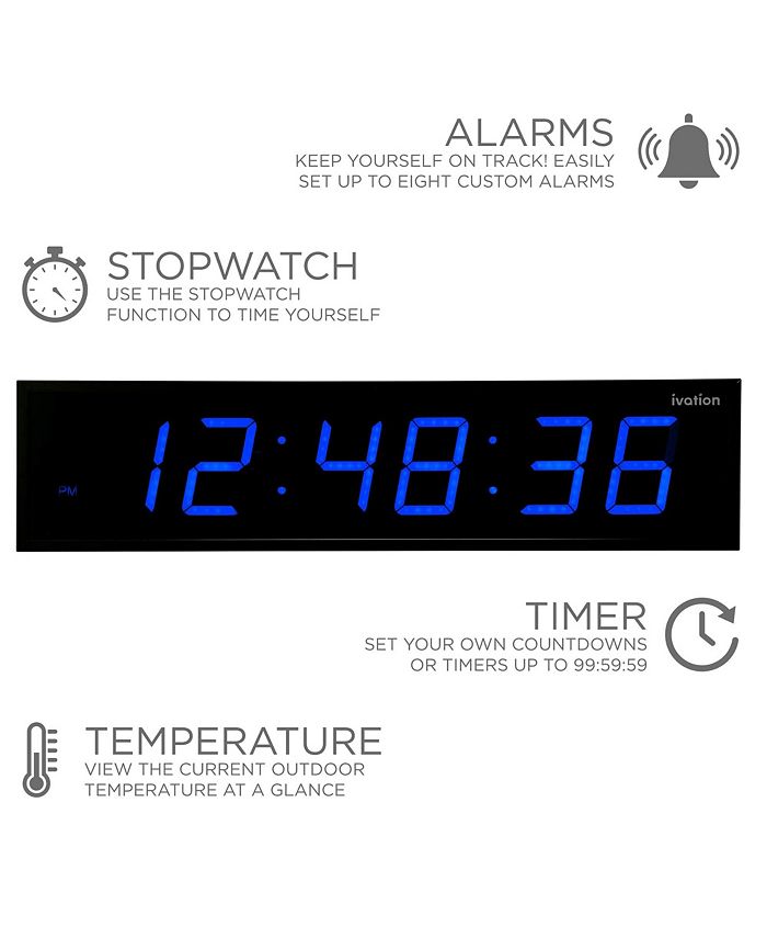 Ivation Large Digital Clock, 24" LED Wall Clock with Alarm, Timer ...
