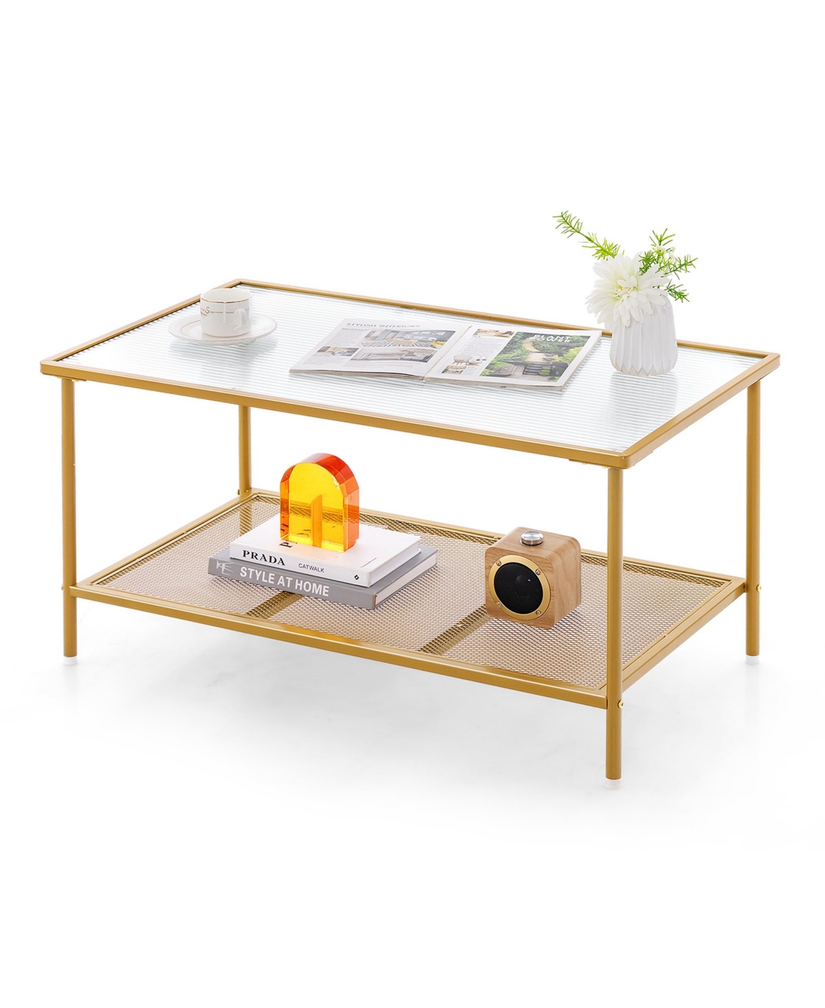 Click here for Costway 2-Tier Coffee Table with Shelf with Temper... prices