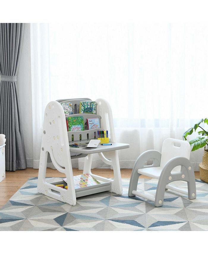 SUGIFT 2-in-1 Kids Easel Desk Chair Set Book Rack Adjustable Art ...