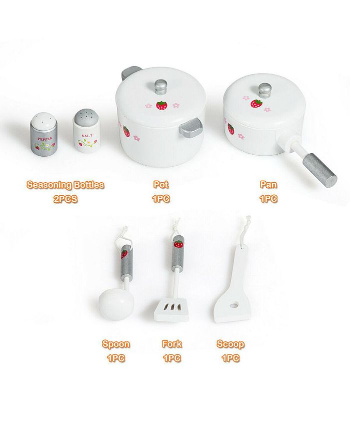 Costway Wood Kitchen Toy Kids Cooking Pretend Play Stew/ Utensils ...