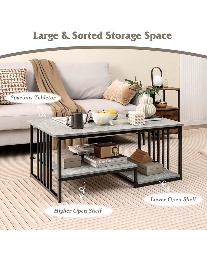 Costway Faux Marble Coffee Table Rectangular 2-Tier Center Table with Open Storage Shelf - Macy's
