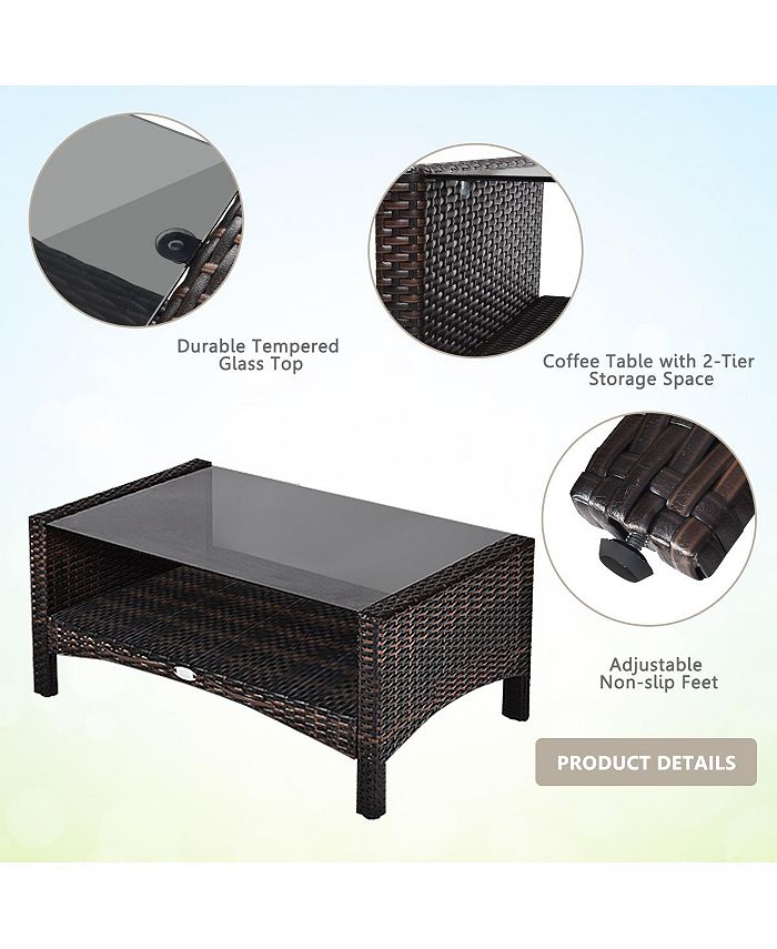 Gymax 4pcs Rattan Wicker Patio Conversation Set Cushioned Outdoor