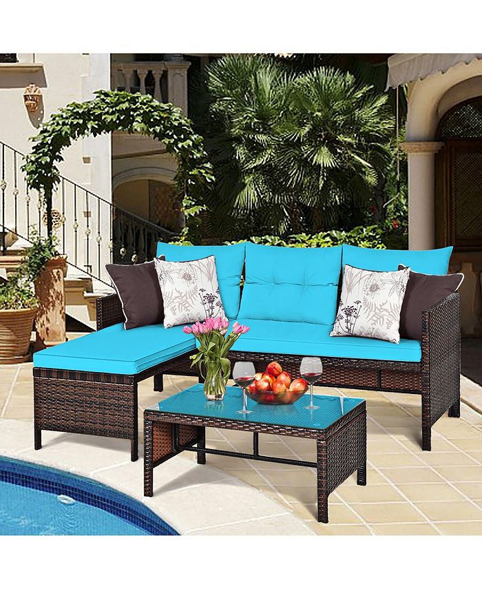 Costway 3PCS Patio Wicker Rattan Sofa Set Outdoor Sectional ...