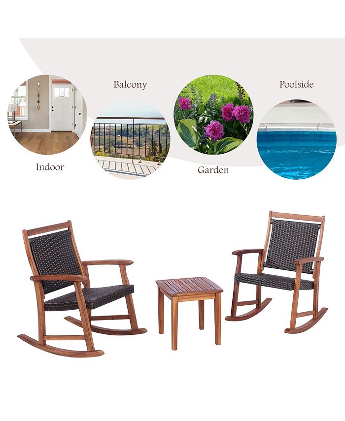 Gymax 3PCS Patio Rocking Chair & Table Set Outdoor Conversation Bistro ...