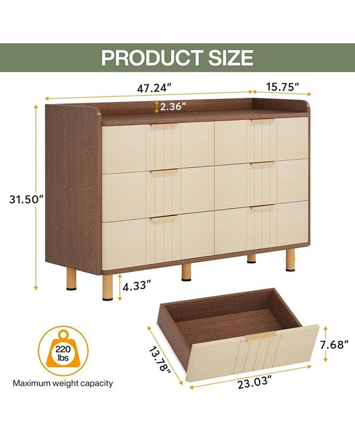 Tribesigns 6 Drawer Double Dresser, Modern Chest of Deep Drawers ...